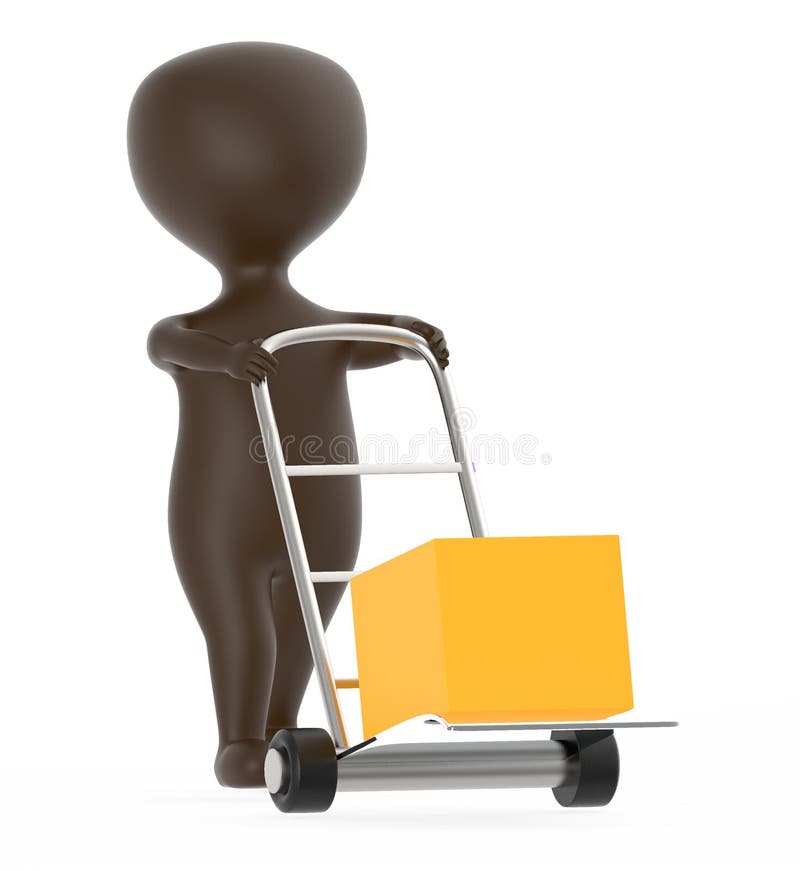 3d Brown Character Moving a Trolley with Cardboard Box Stock ...