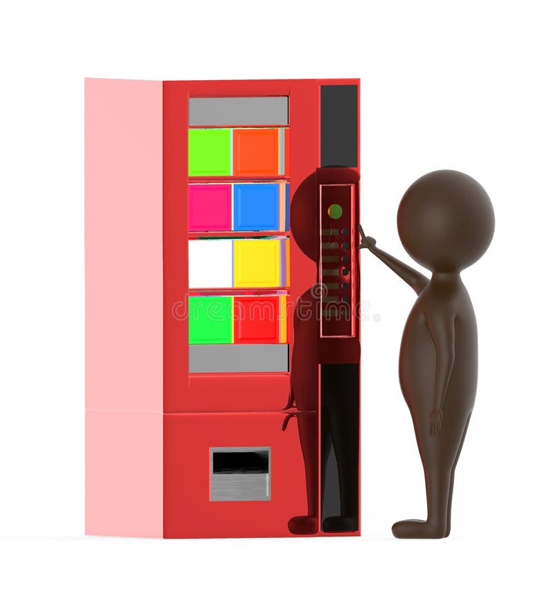 3d Red Character Pressing a Button on a Vending Machine Stock ...