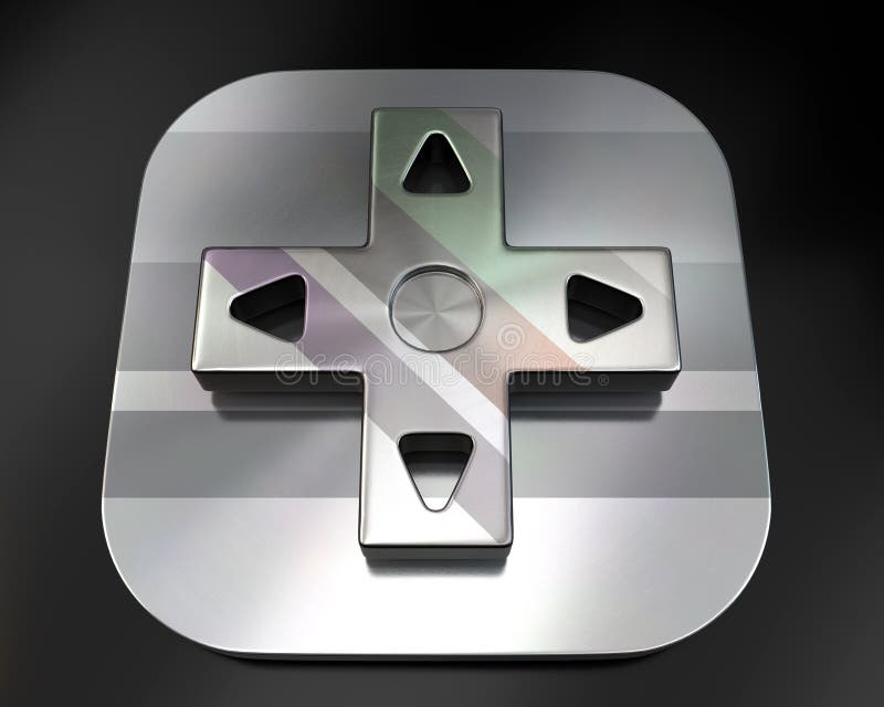 3d Brushed Metal Game Controller Directional Cross Icon Stock ...