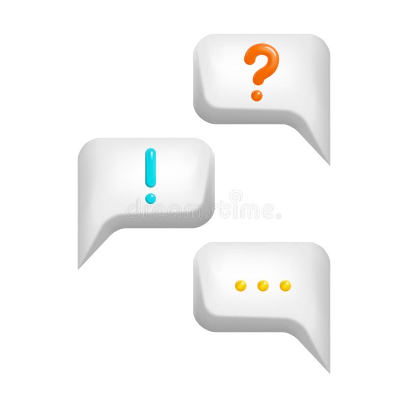 3d Bubble Speeches with Ellipsis, Question and Exclamation Mark. Stock ...