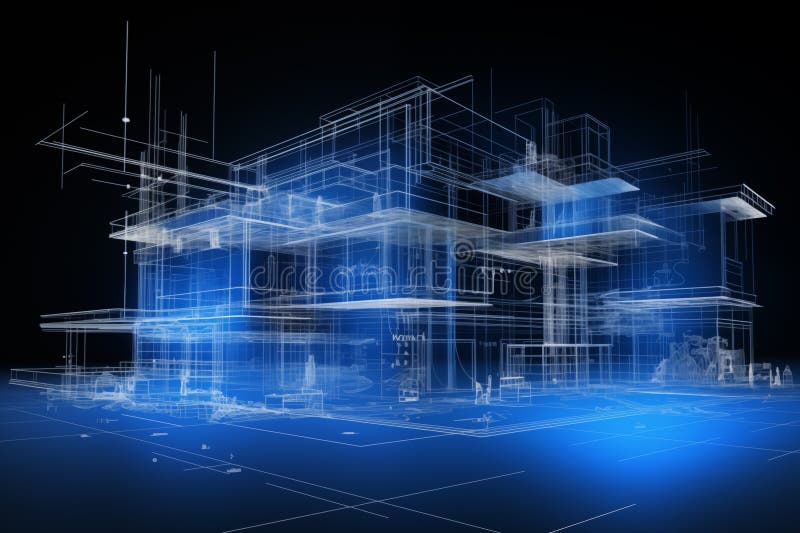 3d Building. Architectural Perspective Scan Line Technology Stock ...