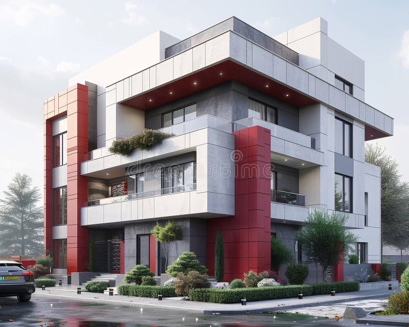 3D Building Rendering Apartment Complex Stock Image - Image of business ...