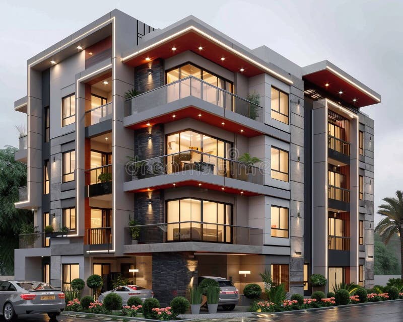 3D Building Rendering Apartment Complex Stock Photo - Image of property ...