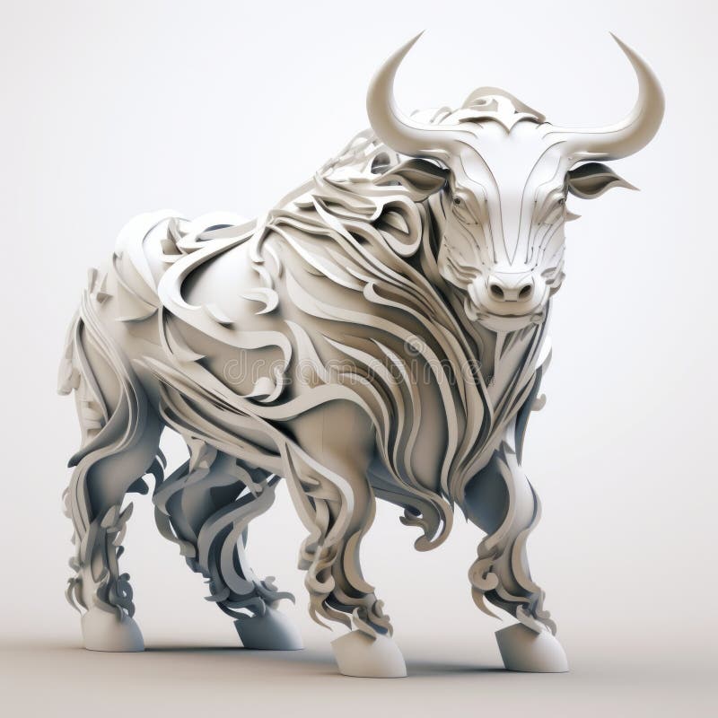 Elegant White Bull Sculpture: 3d Render with Monochrome Ink ...