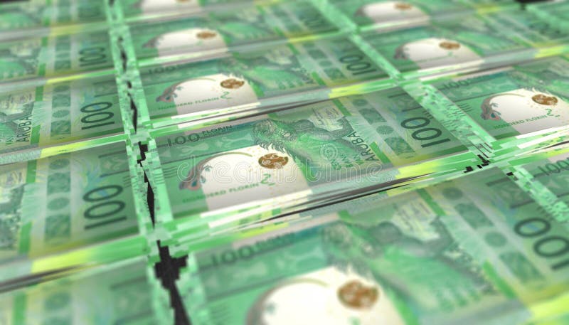 3D Bunch of 100 Aruba Florin Money Banknote Stock Illustration ...