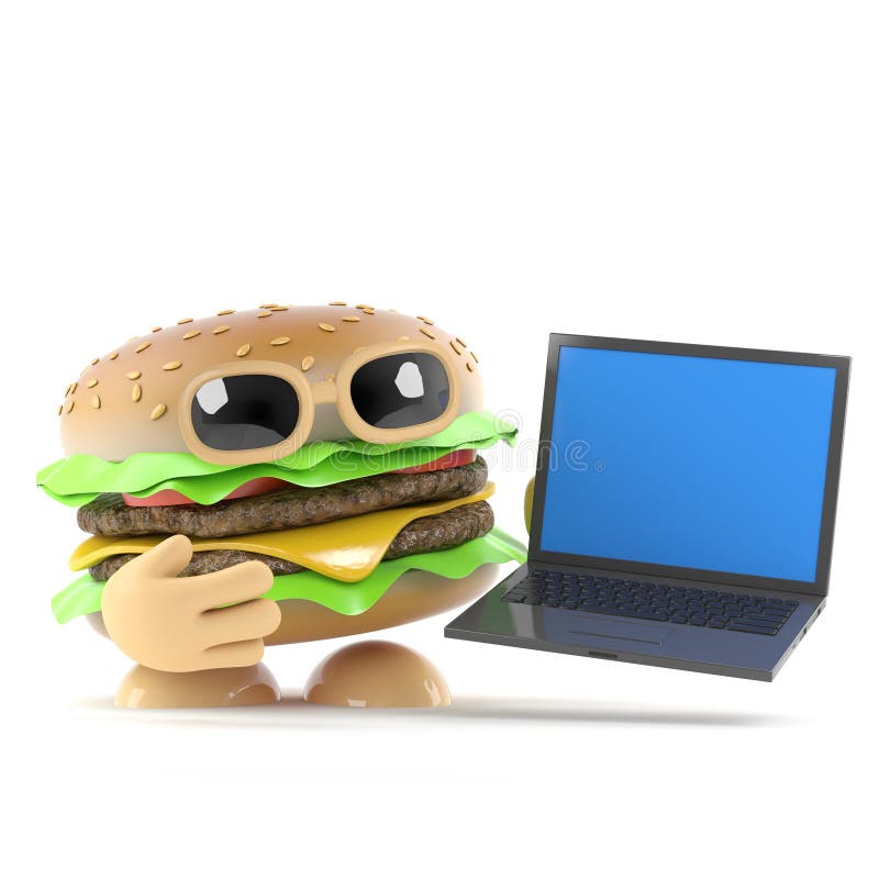 3d Burger Has a New Laptop Pc Stock Vector - Illustration of junk ...