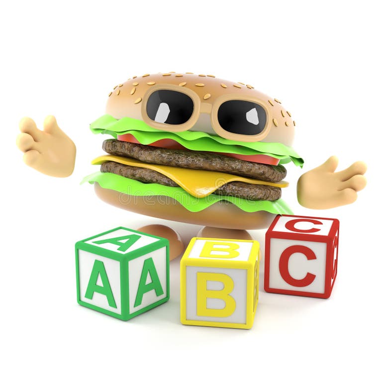 3d Burger Learns His Alphabet Stock Illustration - Illustration of ...