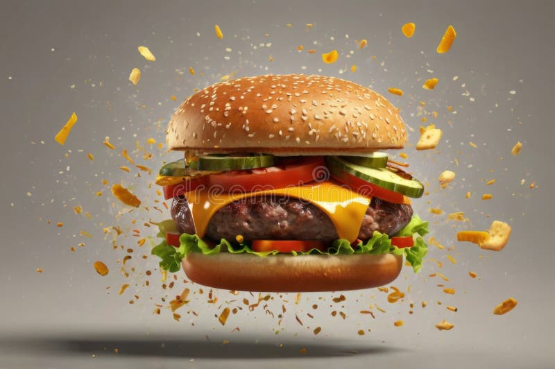3D Burger with Realistic Textures, Featuring a Beef Patty and Crisp ...