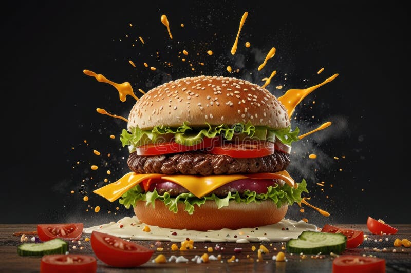 3D Burger with Realistic Textures, Featuring a Beef Patty and Crisp ...