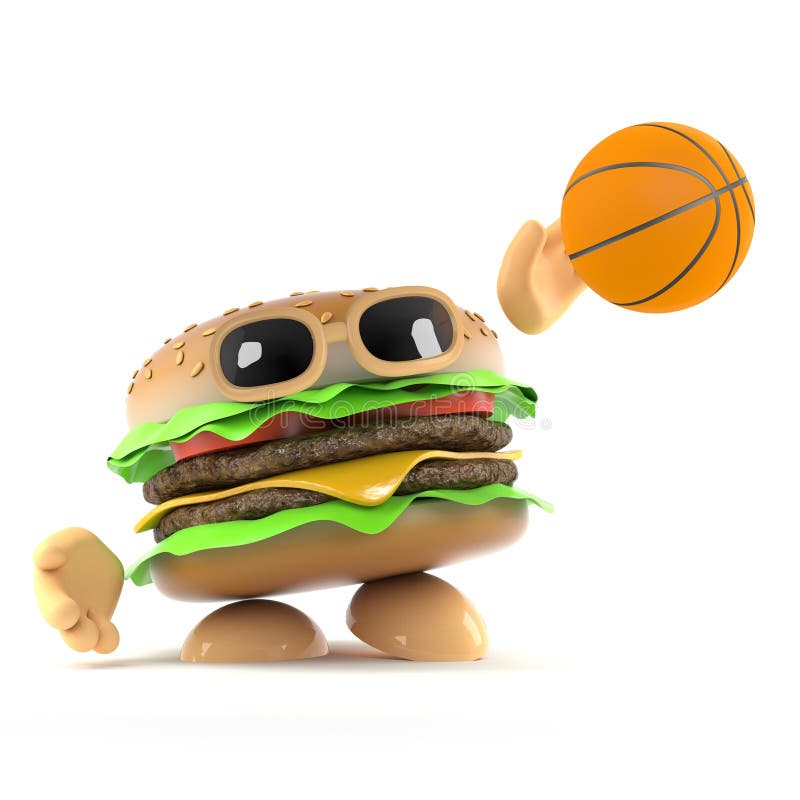 3d Burger Shoots a Basketball Stock Illustration - Illustration of ...