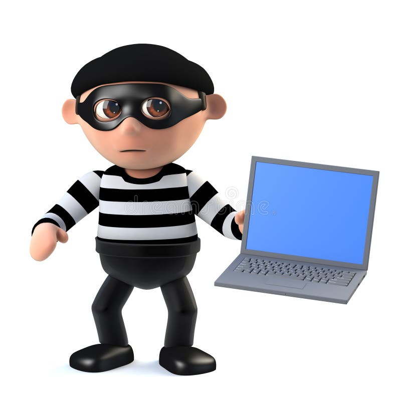 3d Burglar Hacks a Laptop Computer Stock Illustration - Illustration of ...
