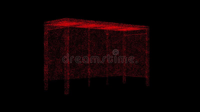 3D Bus Stop on Black Bg. Object Dissolved Red Flickering Particles ...