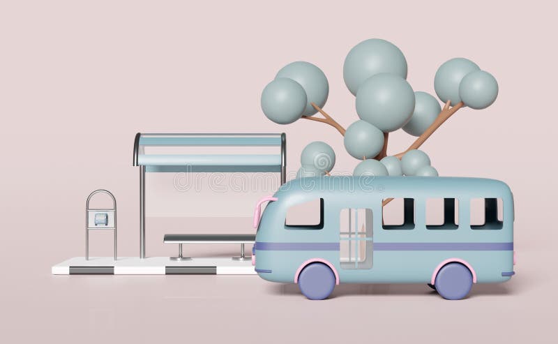 3d Bus Stop with Passenger Accommodation, Tree Isolated on Pink ...