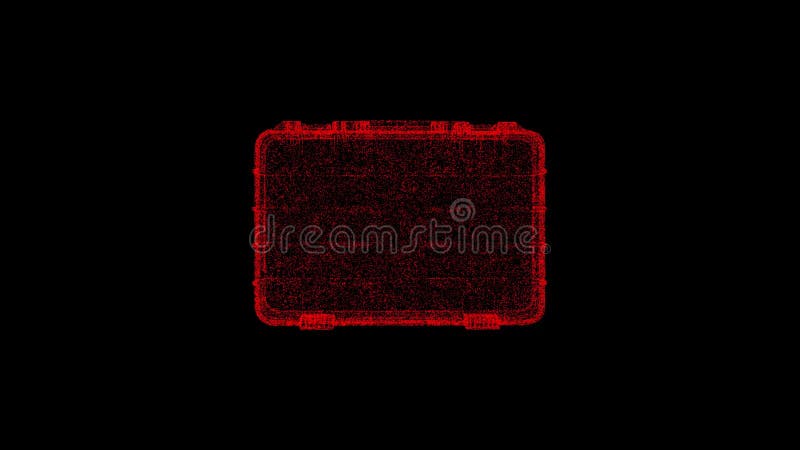 3D Business Case on Black Bg. Object Dissolved Red Flickering Particles ...