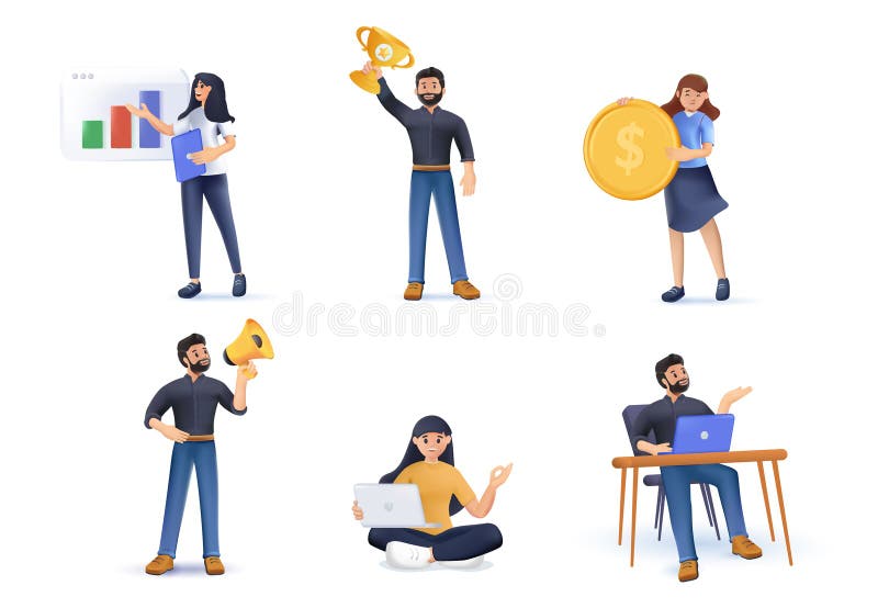 3D Business Characters that Express Various Business Vector ...