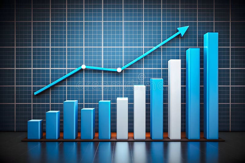 3D Business Chart with Blue and White Bars Showing Progression and a ...