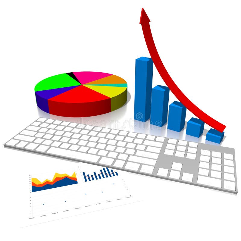 3D Business Growth Chart, Money, Calculator, White Background Stock ...