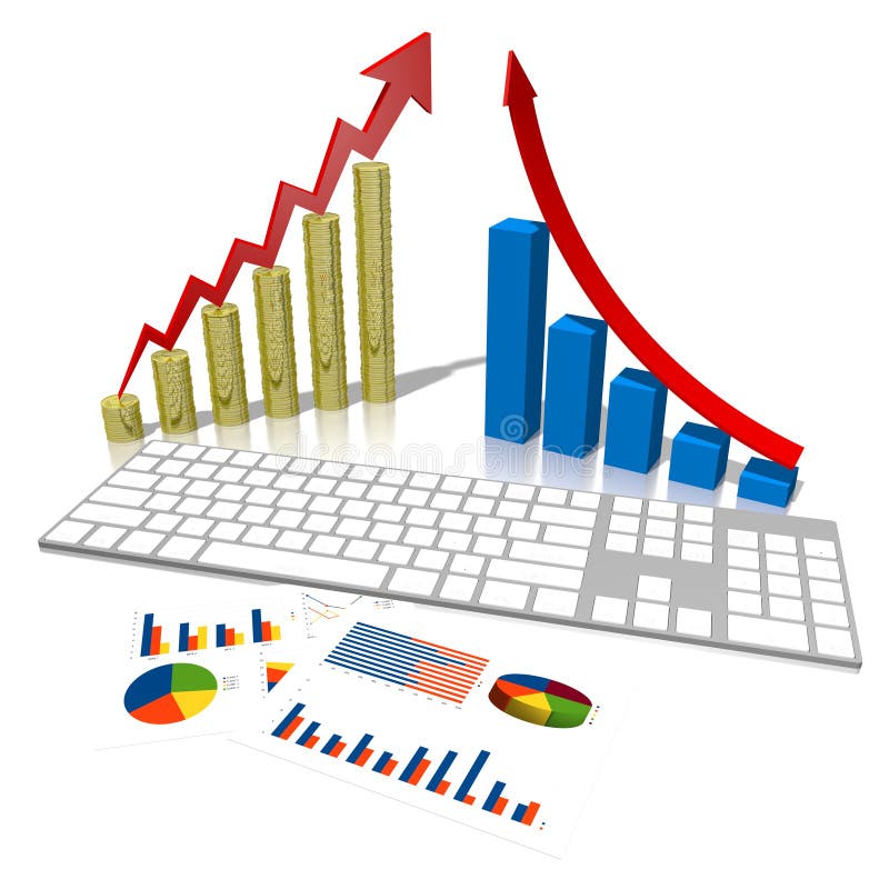 3D Business Growth Chart, Money, Calculator, White Background Stock ...