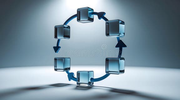 3D Business Flowchart Background with Circular Arrow Loop and Glass ...
