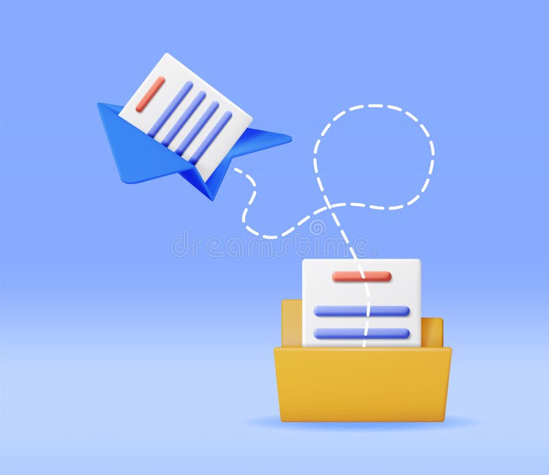 3D Business Folder Full of Papers and Paper Plane Stock Vector ...