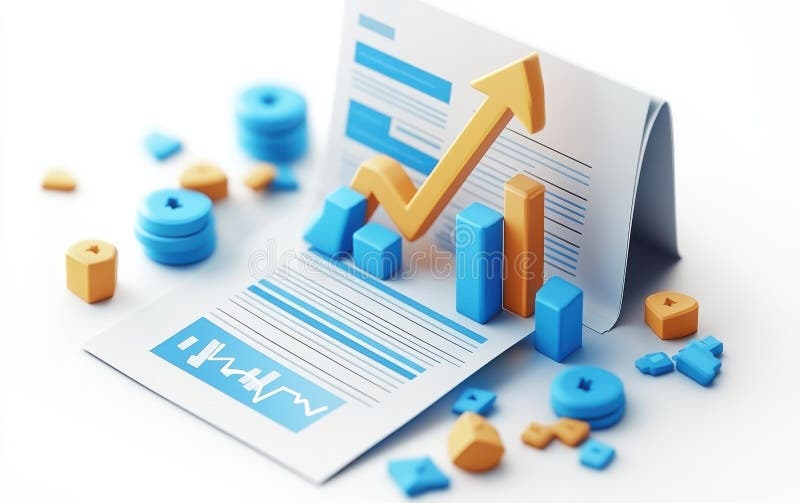 3D Business Graph and Analysis Concepts on Blue Workspace Stock ...