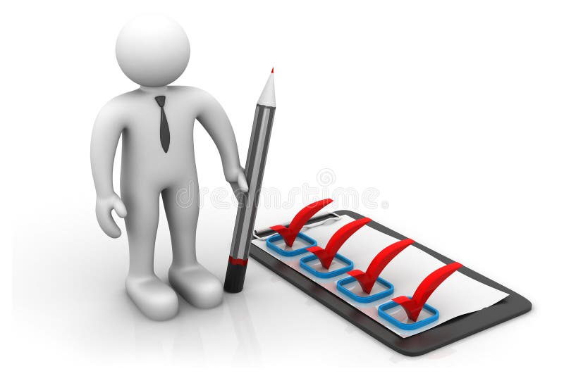 3d Business Man with Check List Stock Illustration - Illustration of ...