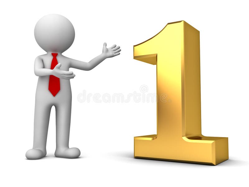 3d Business Man Standing and Presenting 3d Gold Number One Stock ...