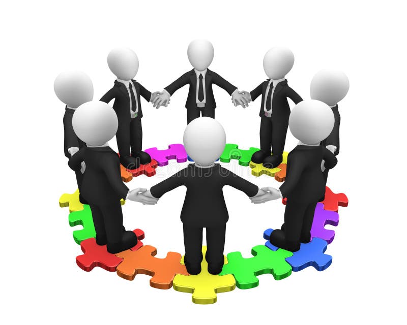 3d Business People on Colored Circle Puzzle. Teamwork Concept Stock ...