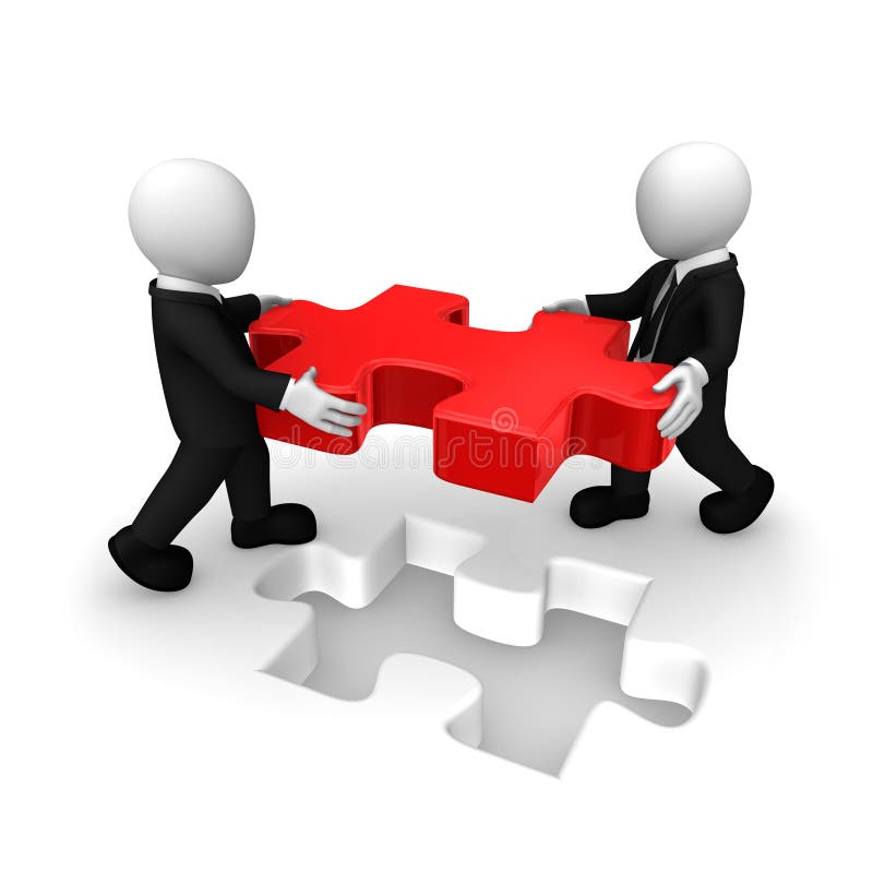3d Business People Working with Red Puzzle Stock Illustration ...