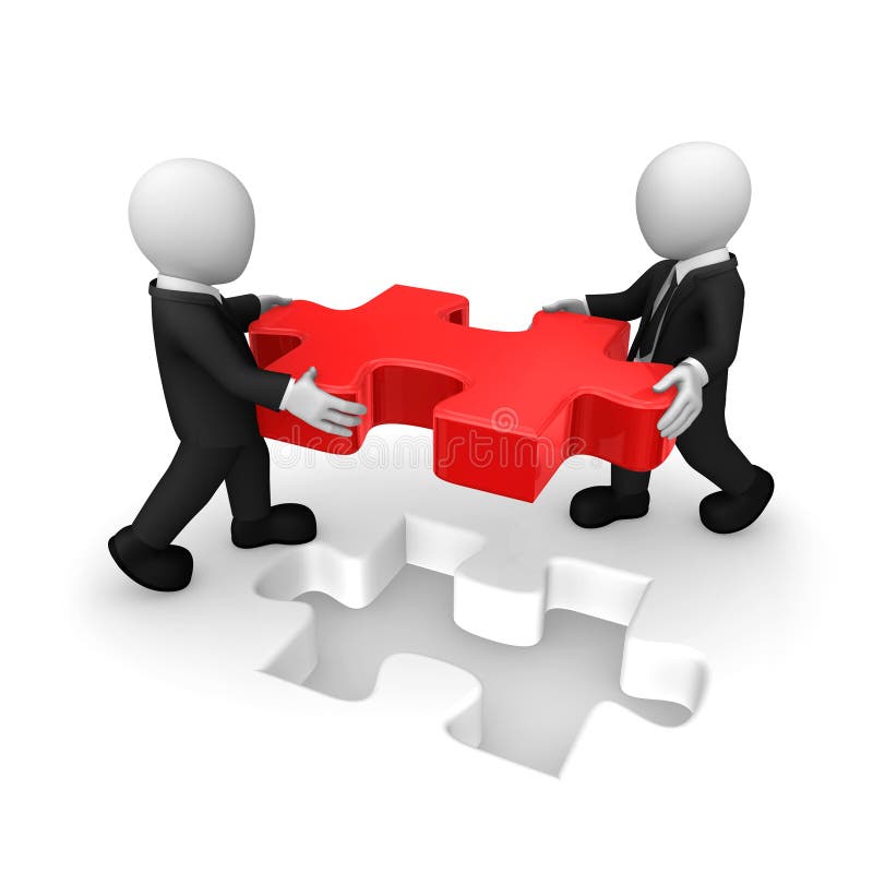 3d Business People Working with Red Puzzle. Teamwork Concept Stock ...