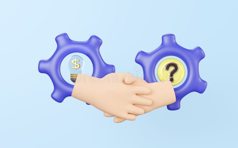 3d Business Problem Solving Handshake Concept with Cartoon Hand ...