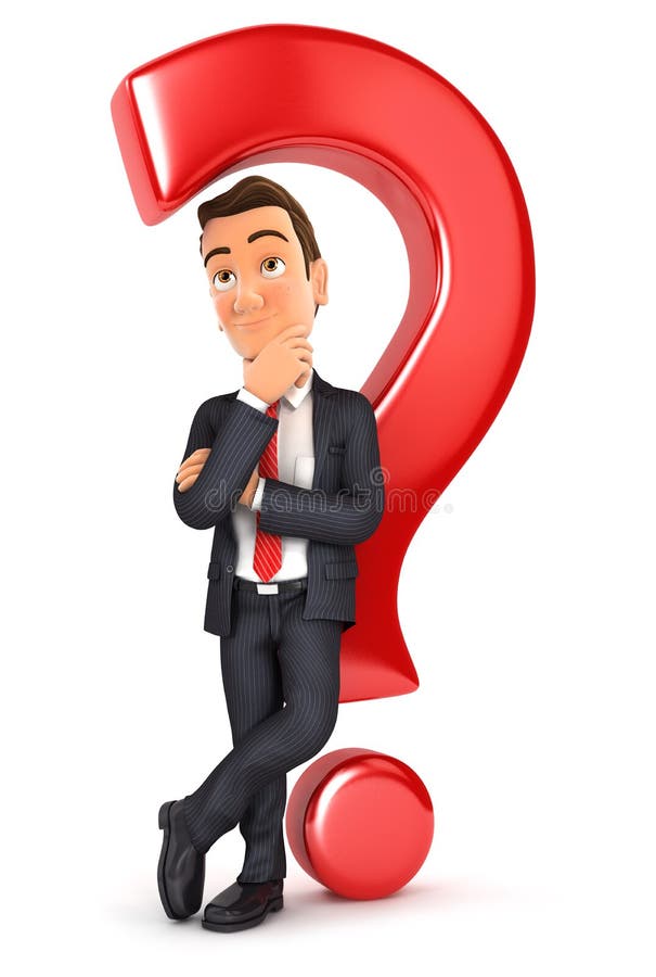 3d Businessman Leaning Back Against Question Mark Stock Illustration ...