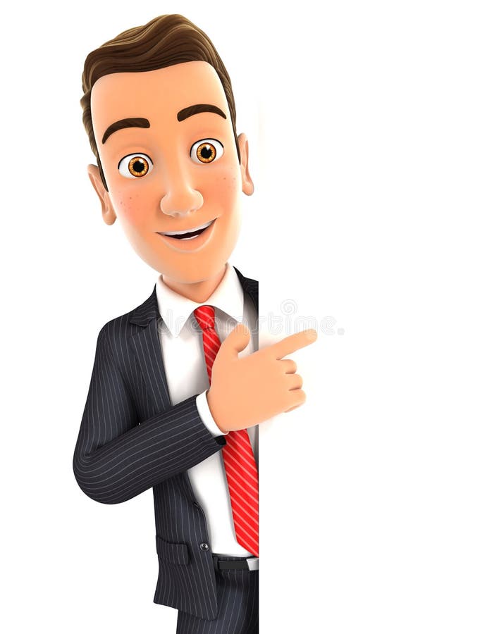 3d Businessman Pointing To Right Blank Wall Stock Illustration ...