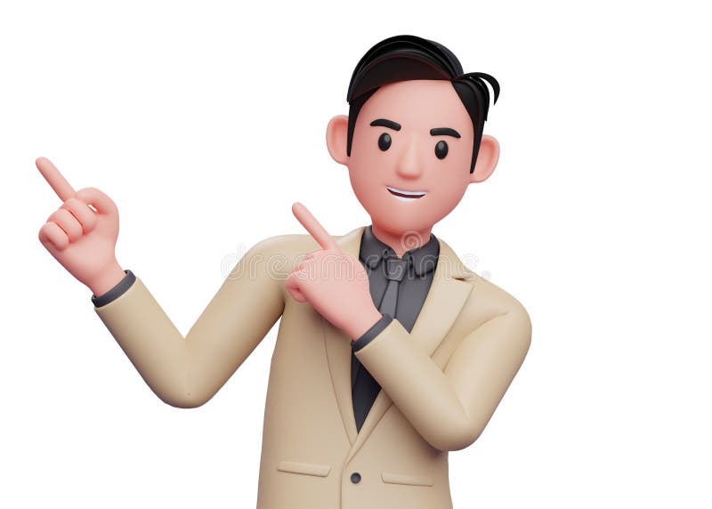 3d Businessman Pointing To the Top Side with Both Hands Stock ...