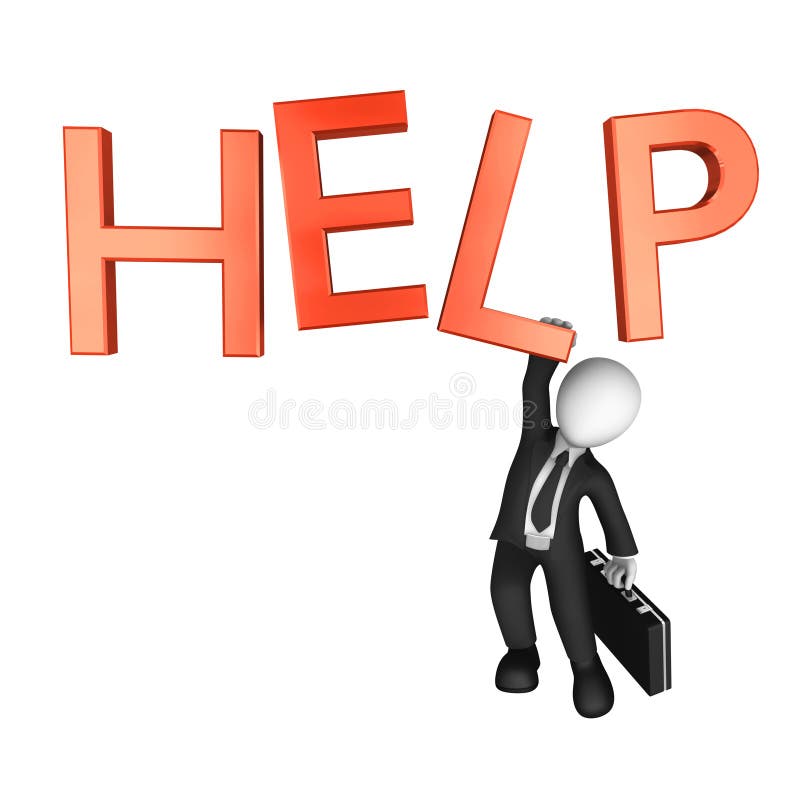 3d Businessman and Red Help Text. Stock Illustration - Illustration of ...