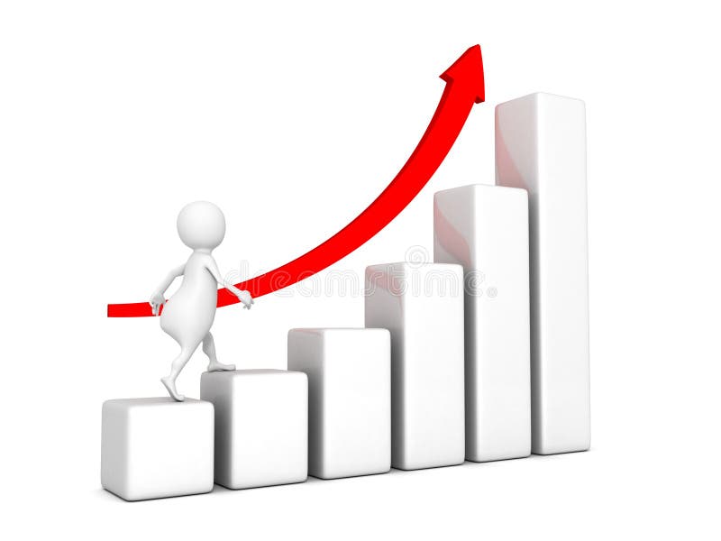 3d Businessman Walk Up on Rising Graph Chart Stock Illustration ...