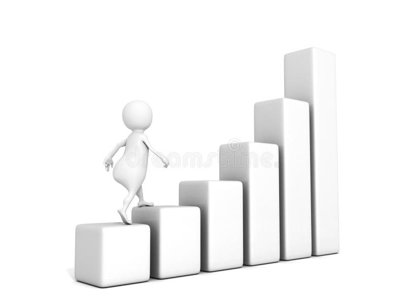 3d Businessman Walk Up on Rising Graph Chart Stock Illustration ...