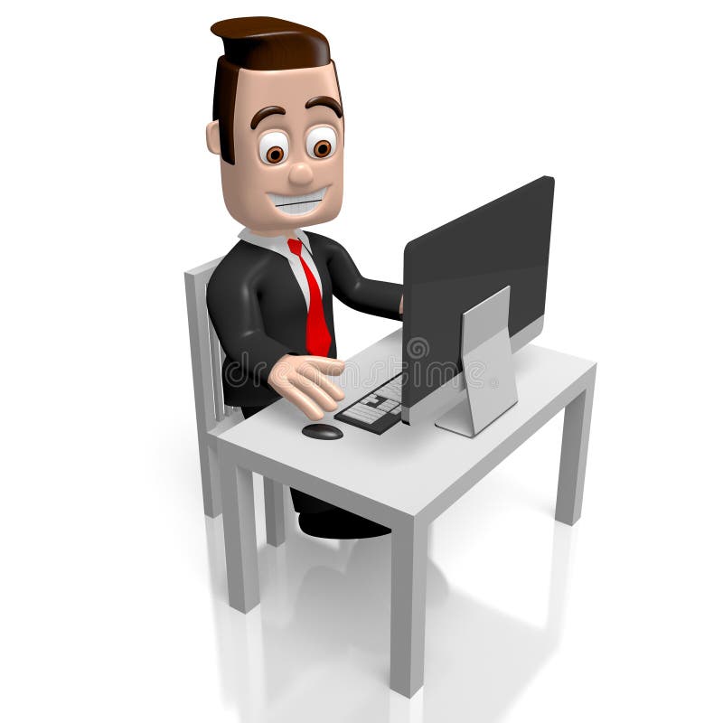 3D man working on computer stock illustration. Illustration of support ...
