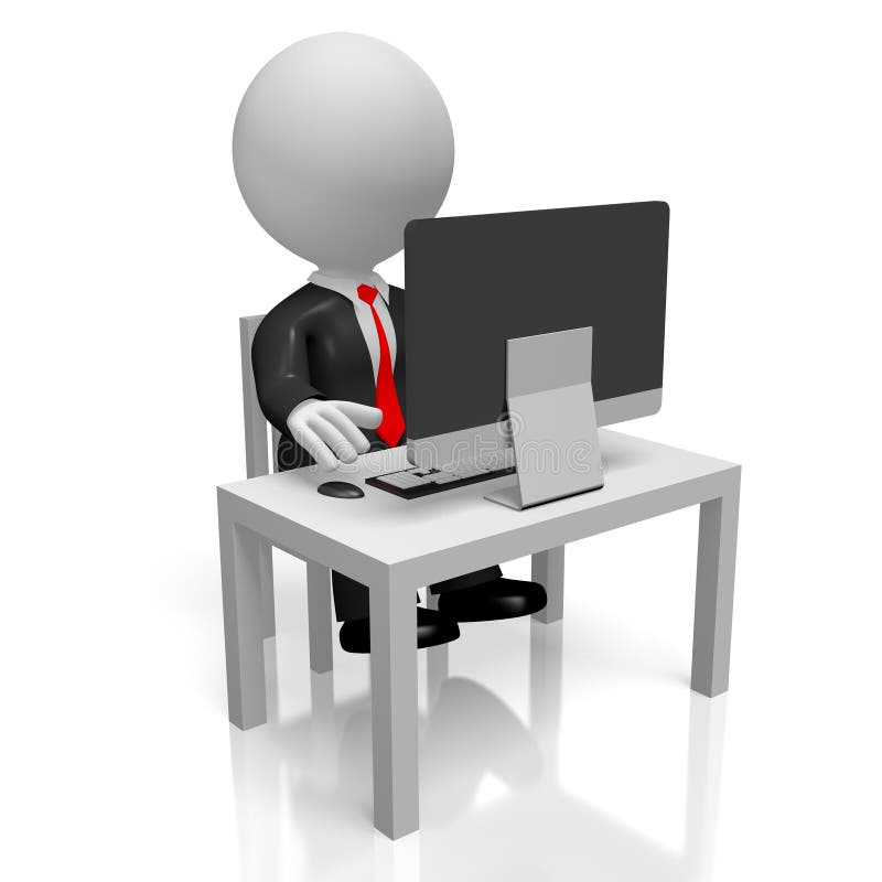 3D man working on computer stock illustration. Illustration of support ...