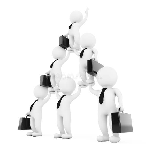 3d Businessmans Team Character Pyramid Shows Hierarchy E Teamw ...