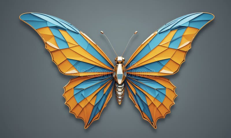 3D Butterfly with Intricate Blue and Orange Geometric Patterns ...