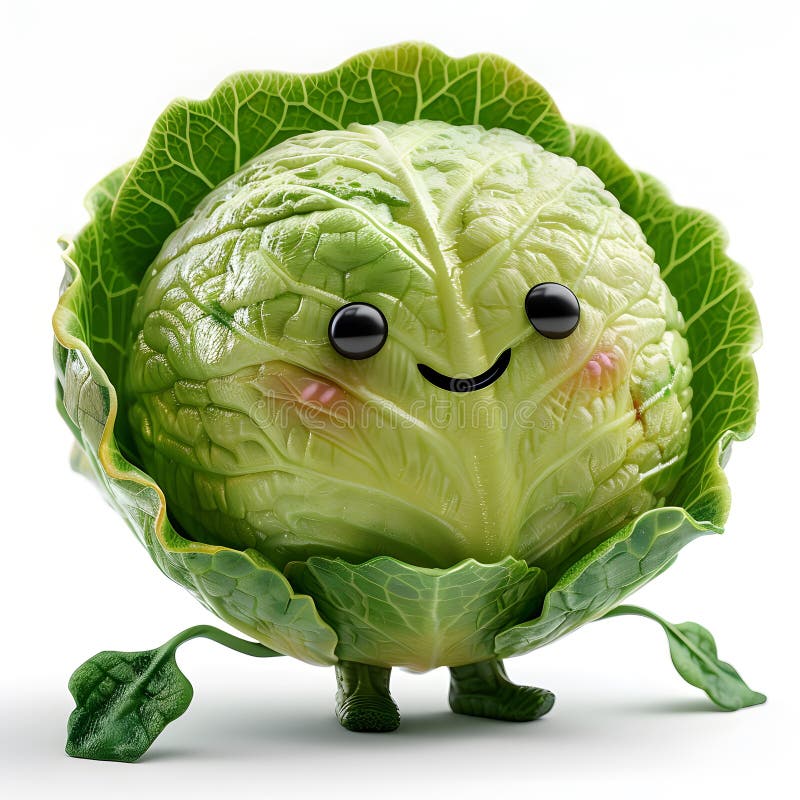 3d Cabbage Character on a White Background. Cabbage in Kawaii Style ...