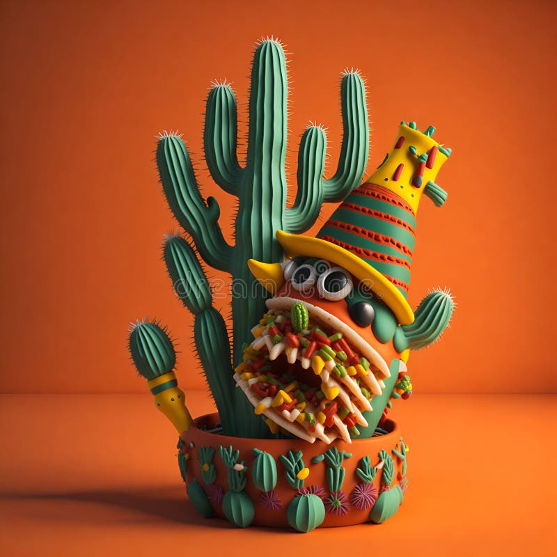 3d Cactus Playing Maracas with Taco, Cinco De Mayo, Created with ...