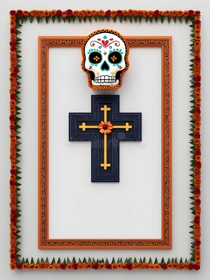 3D Calavera and Cross Border with Copy Space Concept As a Border Frame ...