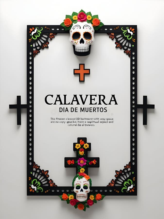 3D Calavera and Cross Border with Copy Space Concept As a Border Frame ...
