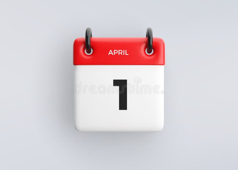3D Calendar Icon with Date 1 April on Grey Background. Vector Schedule ...