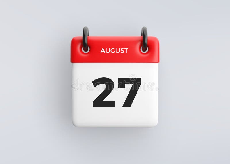 3D Calendar Icon with Date 27 August on Grey Background. Vector ...
