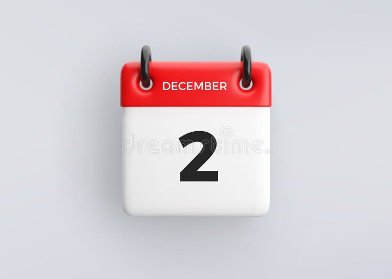 3D Calendar Icon with Date 2 December on Grey Background. Vector ...