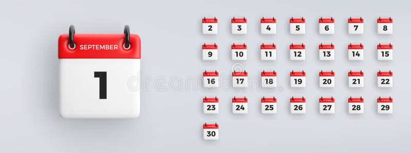 3D Calendar Icon with Date 1 September on Grey Background. Vector ...