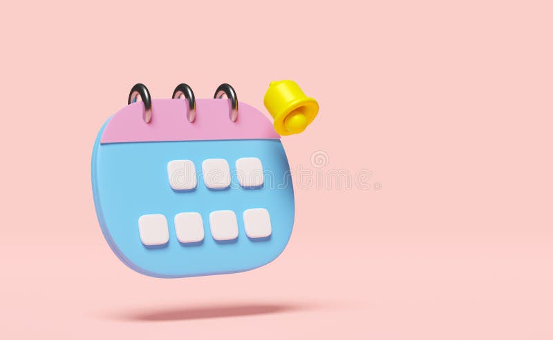 3d Calendar for Marked Date with Notification Bell Isolated on Pink ...